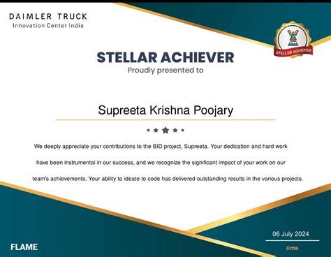Supreeta Poojary On Linkedin I Am Excited To Share That Ive Been Awarded The ‘stellar Achiever