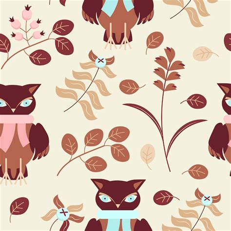 Premium Vector Seamless Owl And Grass Pattern Vector Illustration