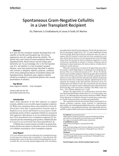 Pdf Spontaneous Gram Negative Cellulitis In A Liver Transplant Recipient