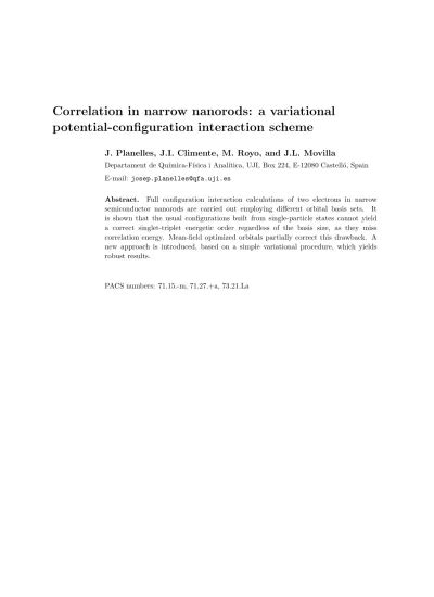 Correlation In Narrow Nanorods A Variational Potentialconfiguration Interaction Scheme
