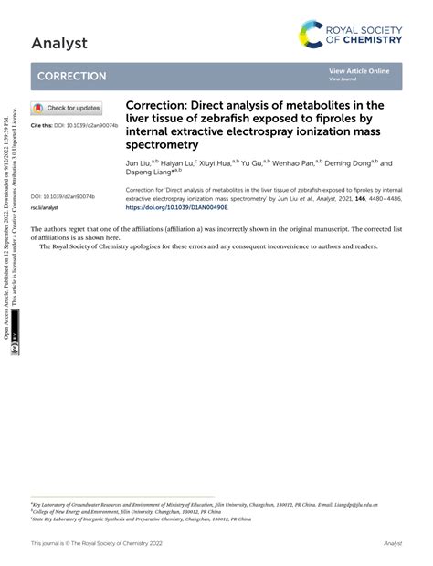 Pdf Correction Direct Analysis Of Metabolites In The Liver Tissue Of