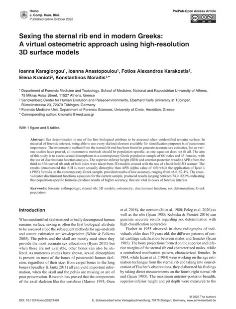 Pdf Sexing The Sternal Rib End In Modern Greeks A Virtual Osteometric Approach Using High
