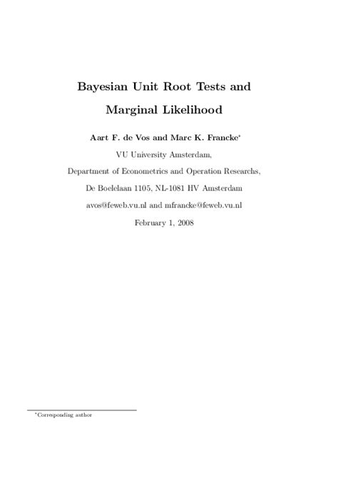 Pdf Bayesian Unit Root Tests And Marginal Likelihood