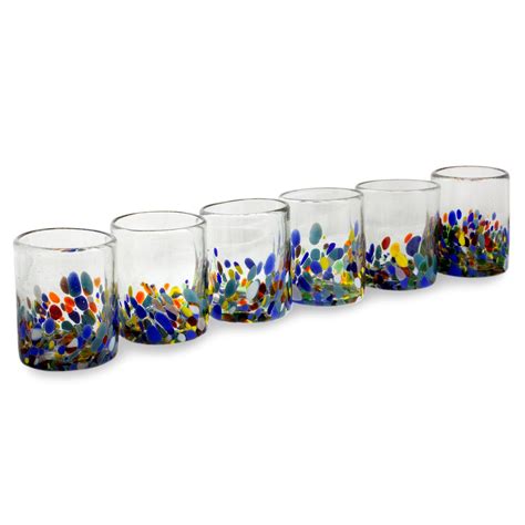 Unicef Market Hand Blown Glass Colorful Juice Glasses Set Of 6