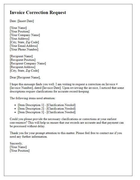 Letter Template For Invoice Correction Request Free Samples In Pdf