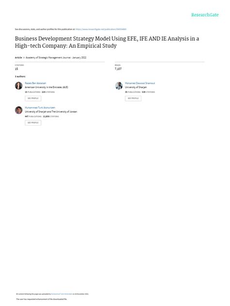Business Development Strategy Model Using Efe Ife And Ie Analysis In A Hightech Company An