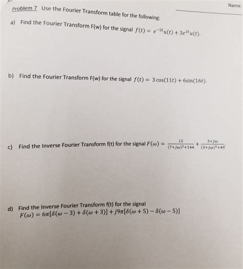 Solved Name Problem Use The Fourier Transform Table For Chegg