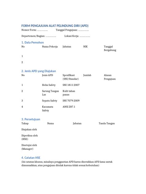 Form Pengajuan Apd Pdf