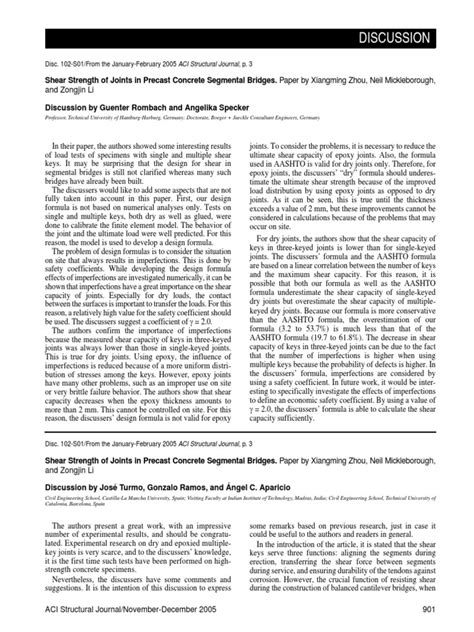 Shear Strength Of Joints In Precast Concrete Segmental Bridges Paper