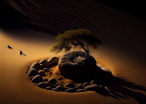 Bonsai Grew Up Among The Sand Struggle For Life Ai Generated Stock