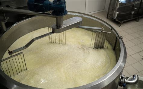 Mixing Curd And Whey In Tank At Cheese Factory Top View Stock Image Image Of Dairy Cheese
