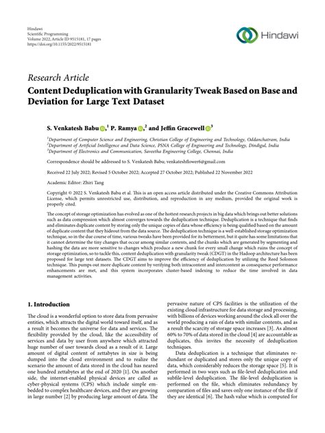 Pdf Content Deduplication With Granularity Tweak Based On Base And Deviation For Large Text