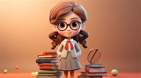 Premium Photo Cartoon Character In Front Of Classroom Full Of Books