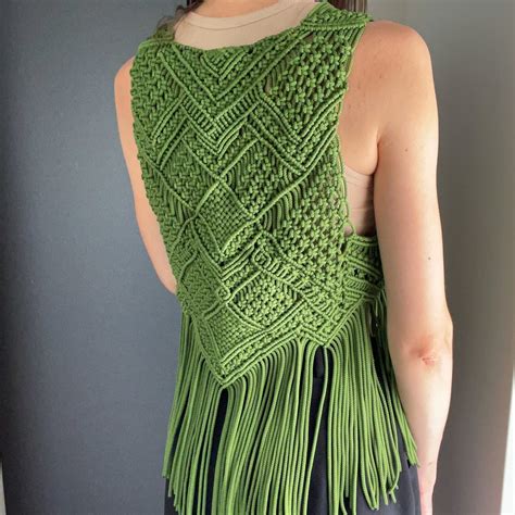 Handmade Macrame Vest Festival Outfit Country Style Clothing Cowgirl Outfit For Party Green