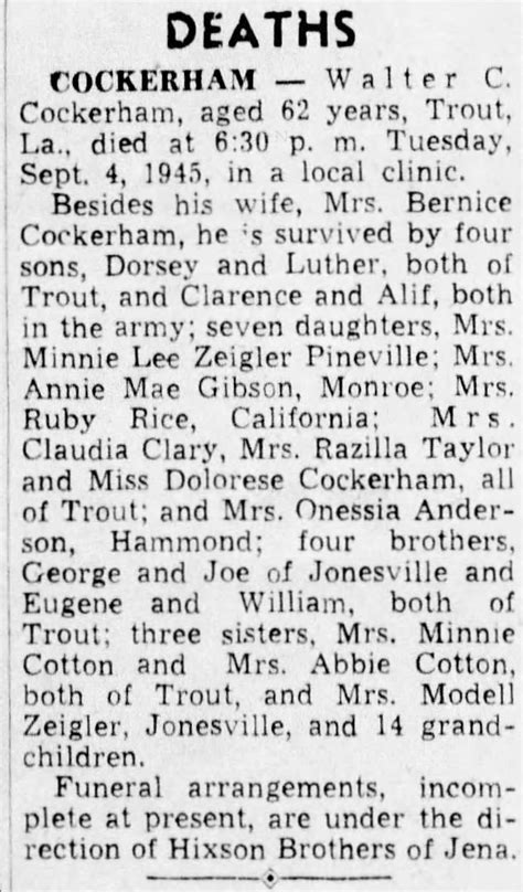 Obituary For Walter C Cockerham Aged 62 ™