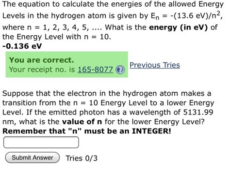 Solved The Equation To Calculate The Energies Of The Allowed