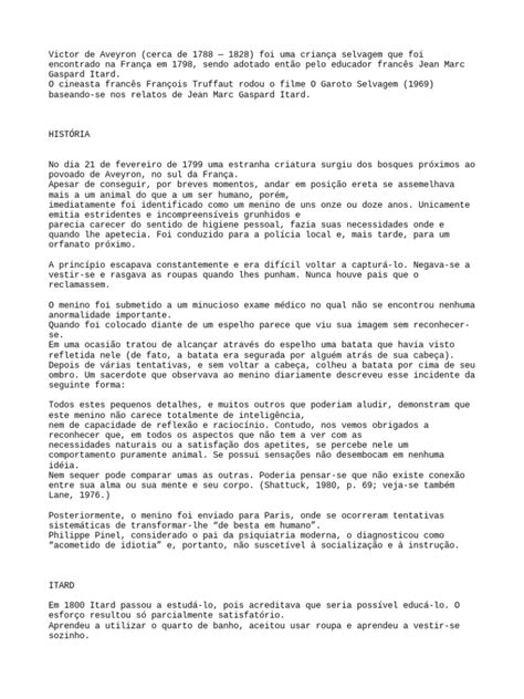 Victor E Itard Pdf Humano Aprendizado