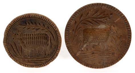 Assorted Treenware Wooden Carved Figural Cow Butter Prints Stamps