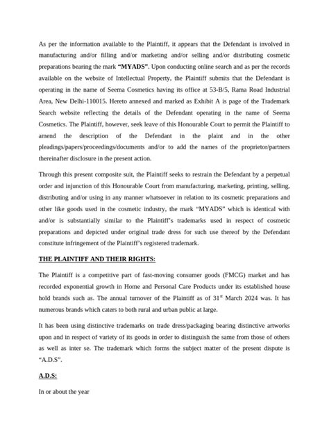 Trademark Infringement Draft Pdf Trademark Trademark Infringement