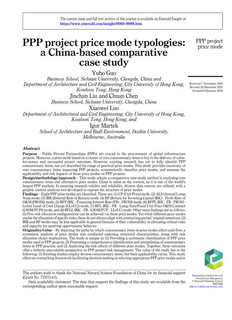 Pdf Ppp Project Price Mode Typologies A China Based Comparative Case