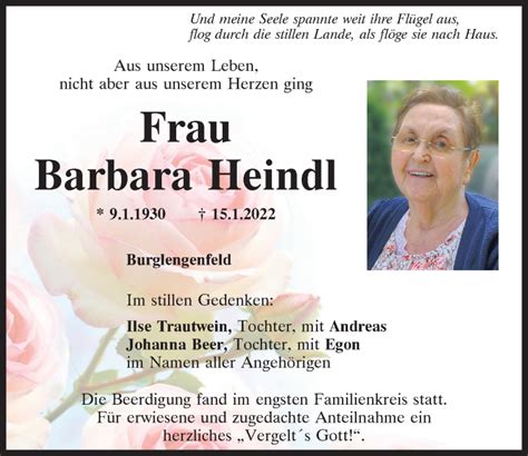 Traueranzeigen Von Barbara Heindl Mittelbayerische Trauer