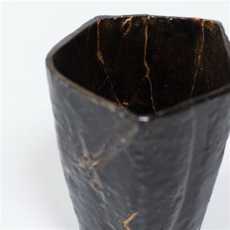 Pentagon Kintsugi Cup Tenmoku Black 02 Japanese Pottery Art