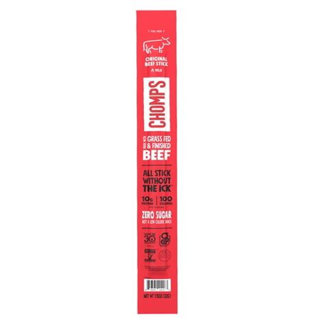 Chomps Grass Fed And Finished Sea Salt Beef Jerky Snack Sticks 10g Of