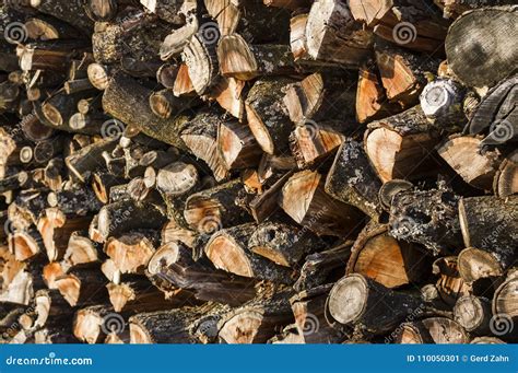 Wood Stack Of Neatly Stacked Firewood And Small Wood To Dry For Royalty