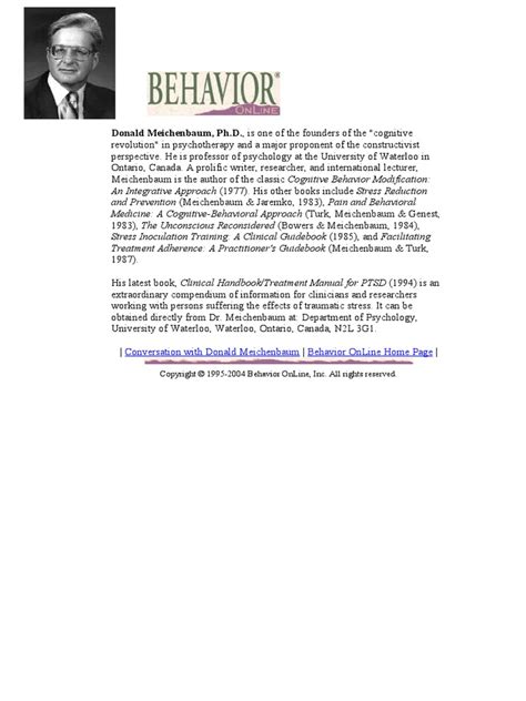 Donald Meichenbaum Ph D Is One Of The Founders Of The Cognitive Pdf