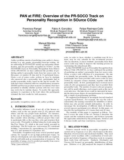 pdf pan fire overview of the pr soco track on personality