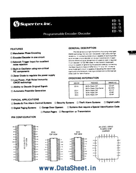 Ed 11 Datasheet Ed 5 Ed 15 Programmable Encoder Decoder Supertex