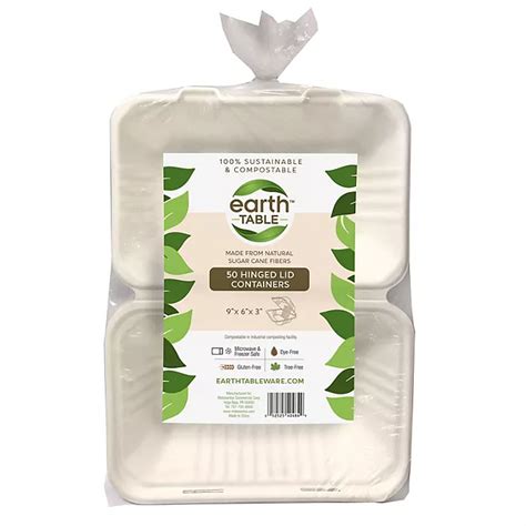 Earth Table Compostable Hinged Lid Carryout Container 9x 6x 3 50