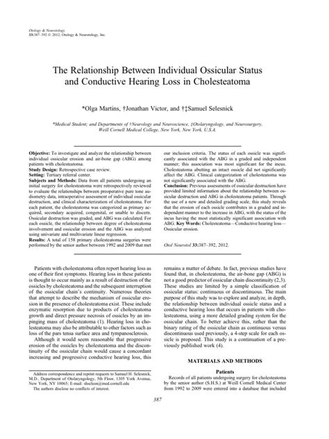 The Relationship Between Individual Ossicular Status And Conductive Hearing Loss In