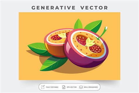 Two Passion Fruit Halves With Leaves On Graphic By Iftikharalam
