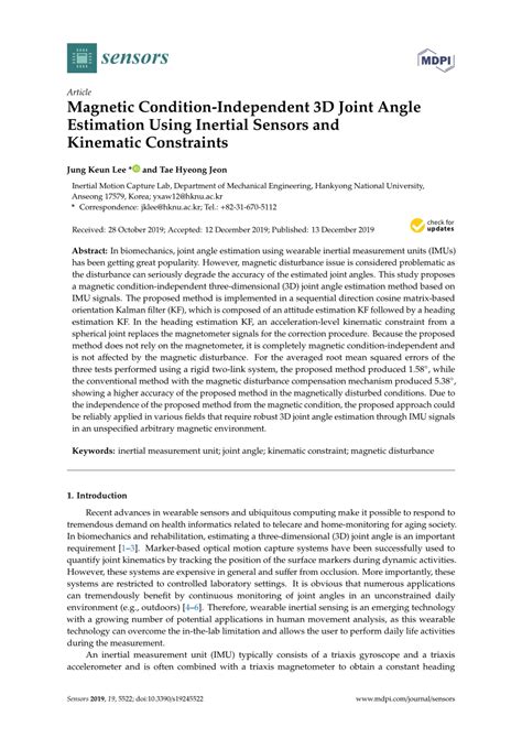 Pdf Magnetic Condition Independent 3d Joint Angle Estimation Using