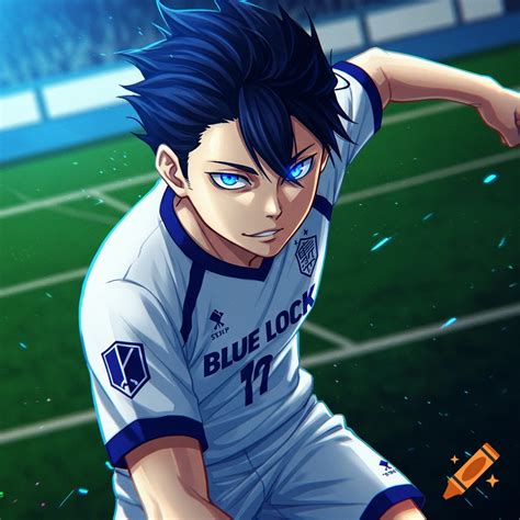 Anime Style Illustration Of A Male Soccer Player In A White And Blue