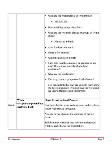 Lesson Plan On Classification Of Animals Doc