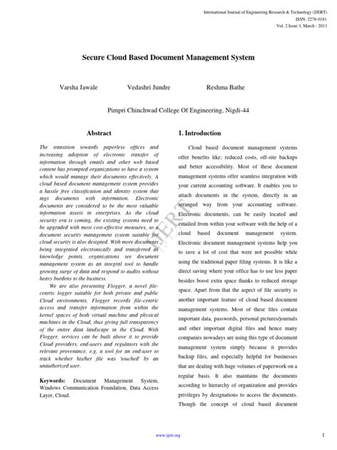Secure Cloud Based Document Management System Ijertv2is3039 Pdf Cloud Computing Computer File
