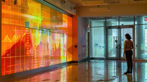 Woman Standing In Front Of Data Visualization Wall Premium Ai