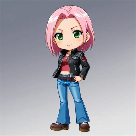Chibi Sakura Haruno In Leather Jacket Stable Diffusion Online