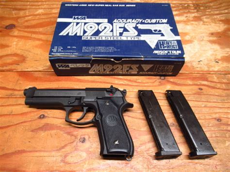 WA ウエスタンアームズ BETETTA ベレッタ M92FS SUPER STEEL ACCURACY CUSTUM ガスガン ASGK刻印 ガス漏れ有り ジャンク 管理5A1205E ...
