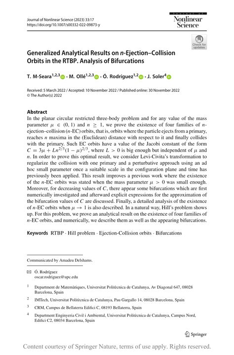 Pdf Generalized Analytical Results On N Ejectioncollision Orbits In