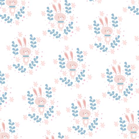 Pink Bunny Pattern Background With Floral Elements 7034124 Vector Art