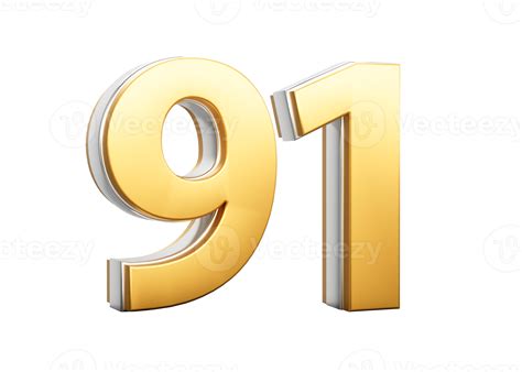 3d Golden Shiny Number 91 Ninety One With Silver Outline 3d