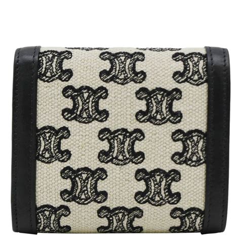 Celine Triomphe Small Coated Canvas Wallet Black