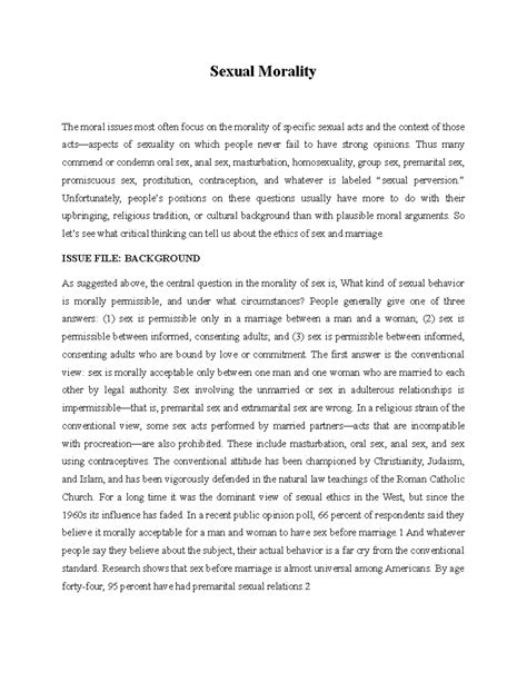 Sexual Morality Issues Sexual Morality The Moral Issues Most Often