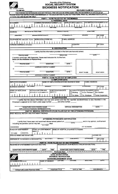 Sss Sickness Form Form Republic Of The Philippines Social Security System Sickness