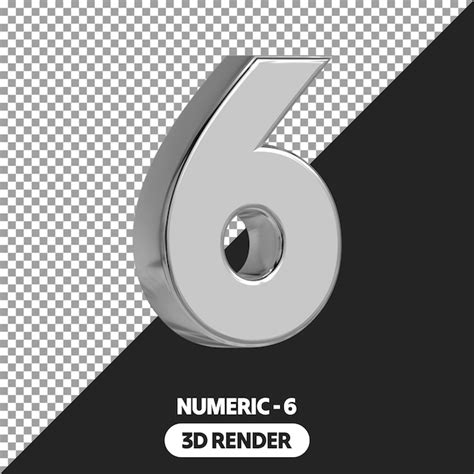 Premium Psd 3d Isolated Silver Style Render Six Numeric Signs On