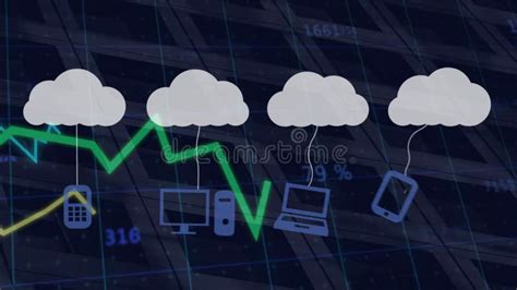 Cloud Computing And Data Analytics Animation Over Financial Graph