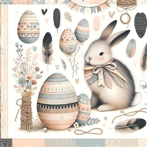 Free Printable Boho Easter Ephemera Digital Paper Triplicate